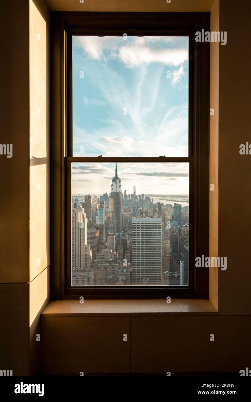USA, New York, New York City, Window overlooking Midtown Manhattan at ...