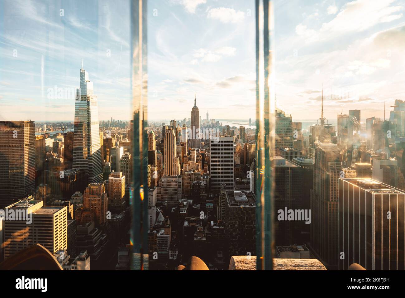 USA, New York, New York City, Midtown Manhattan at sunset seen through ...