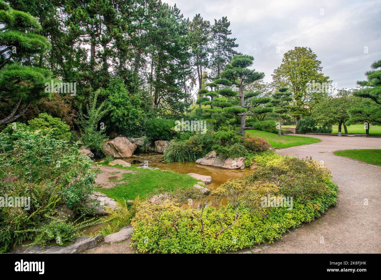 Amazing sunset view Japanese garden in NORDPARK in Dusseldorf with ...