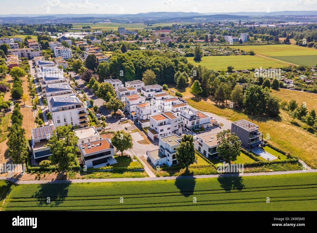 Aerial view rural suburb modern energy efficient houses hi-res stock ...
