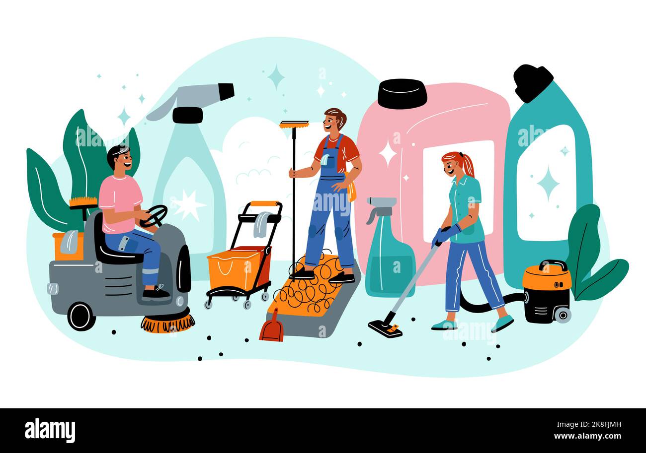 Professional cleaning service people. Housekeeper characters in ...