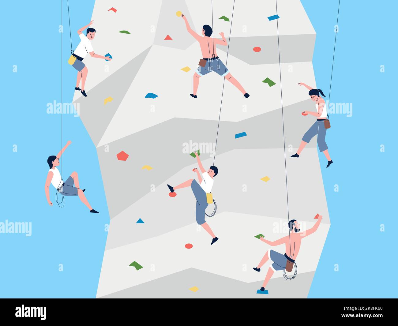 People sport group climbing rock. Climb to goals, motivation and strong ...