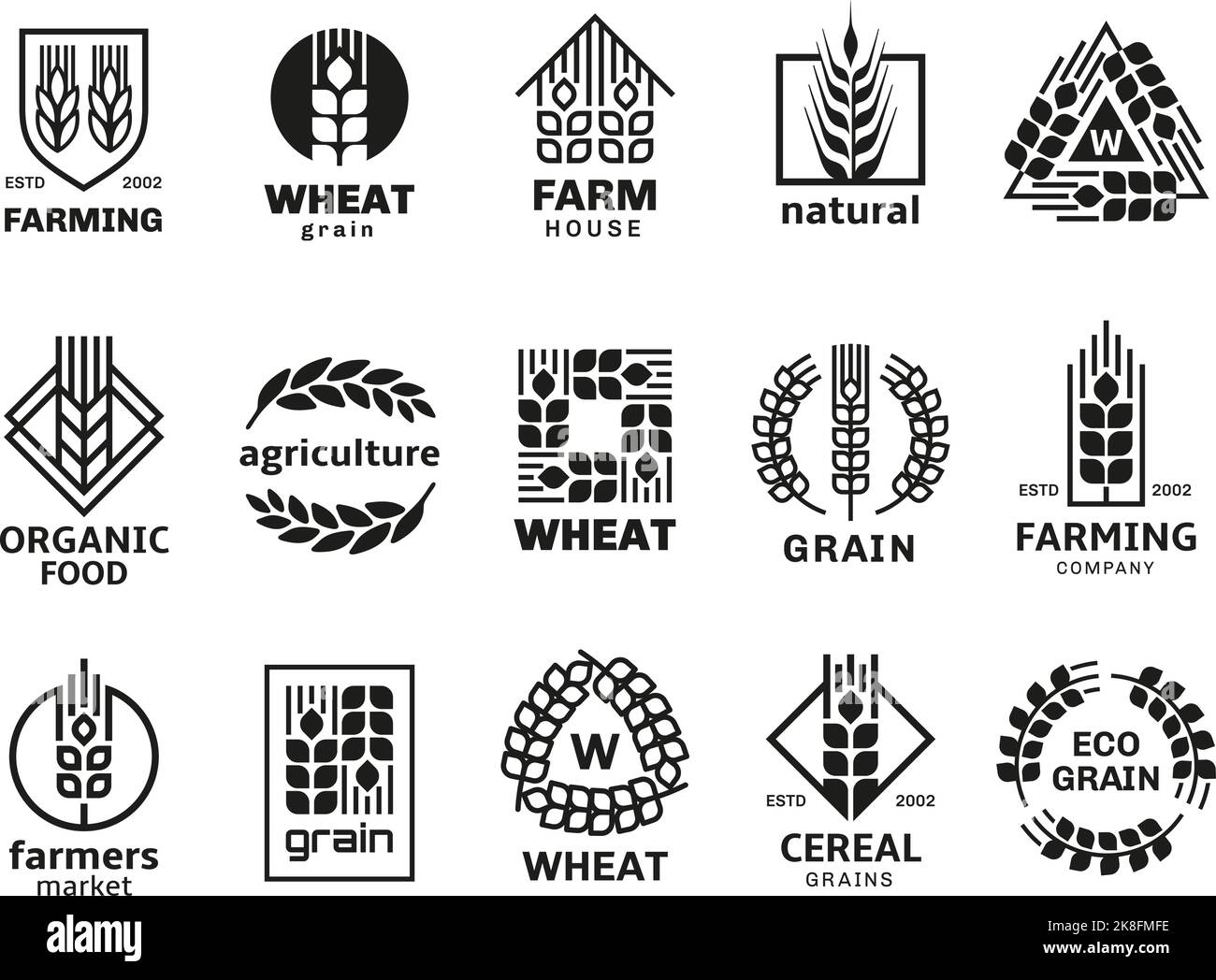 Harvest logo with wheat ears. Malt, rice logos design, natural grains ...