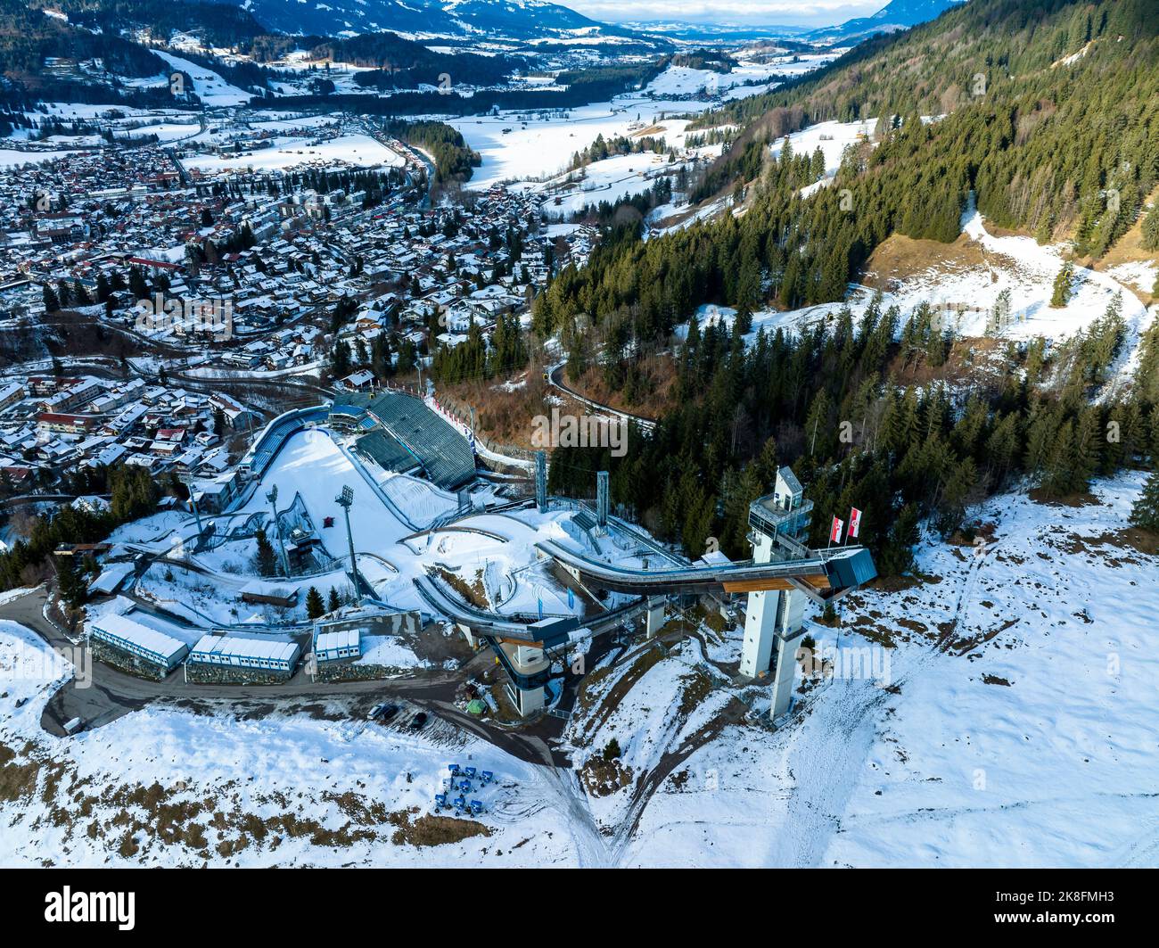Aerial view ski resort surrounding town winter hi-res stock photography ...