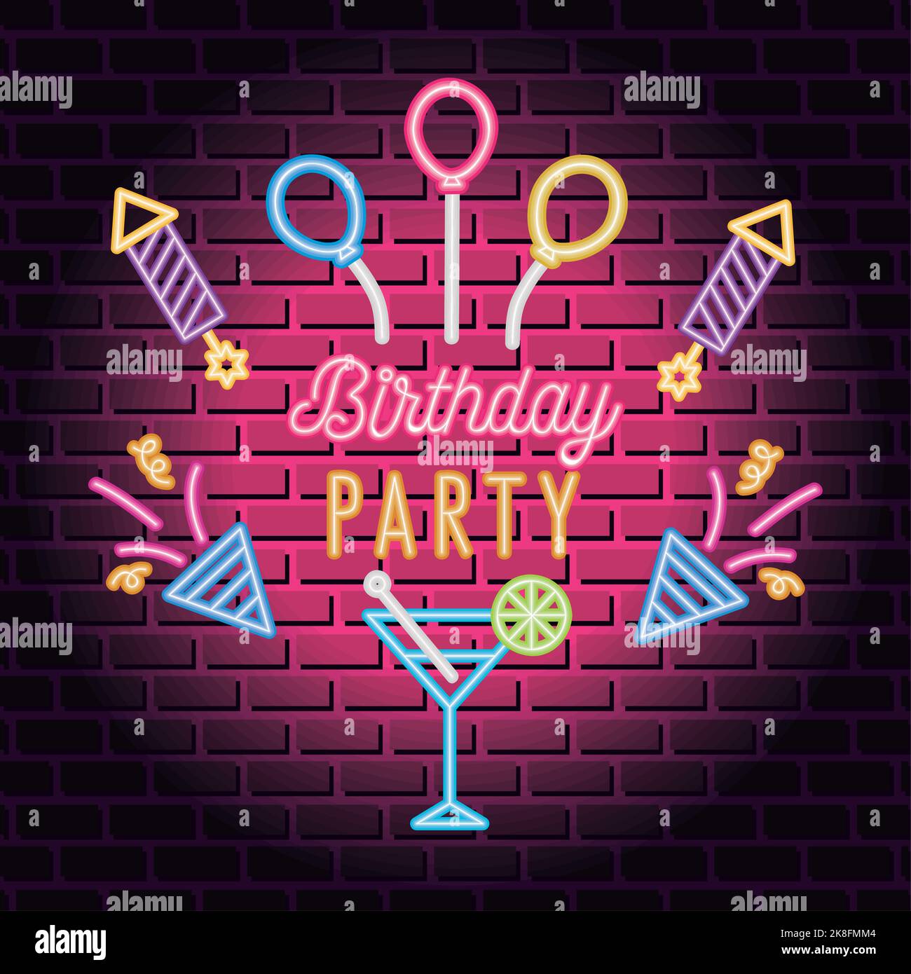 neon birthday party lettering with cocktail Stock Vector Image & Art ...