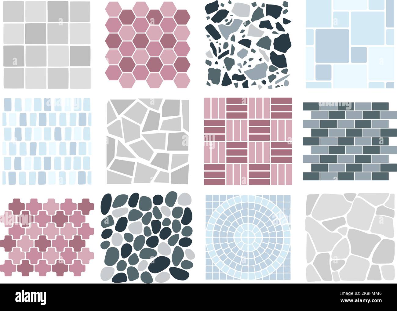 Stone paving tiles patterns. Colorful brick and granite yard walkway ...