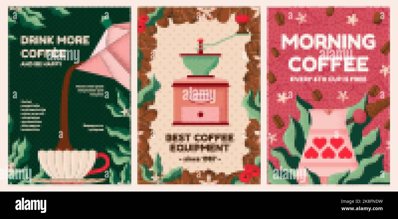 Coffee posters. Organic hot drink, minimalist booklet cover design ...