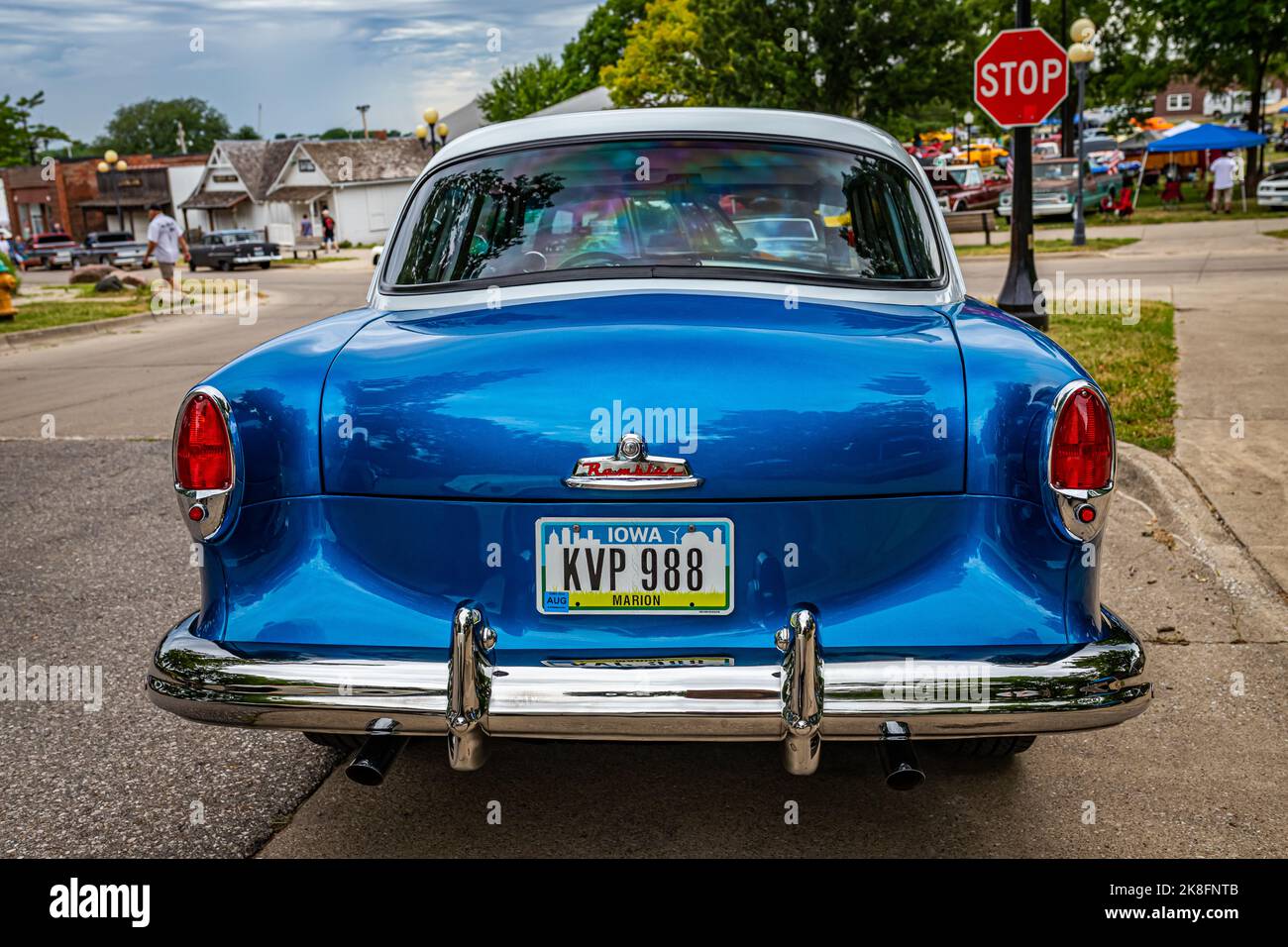 Des Moines, IA - July 01, 2022: High perspective rear view of a 1959 ...