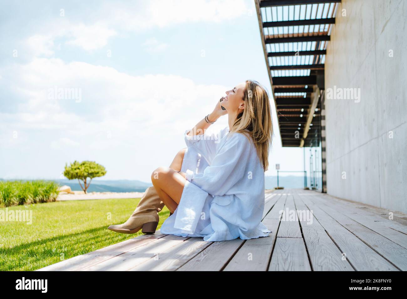 Exterior image happy person talking hi-res stock photography and images ...