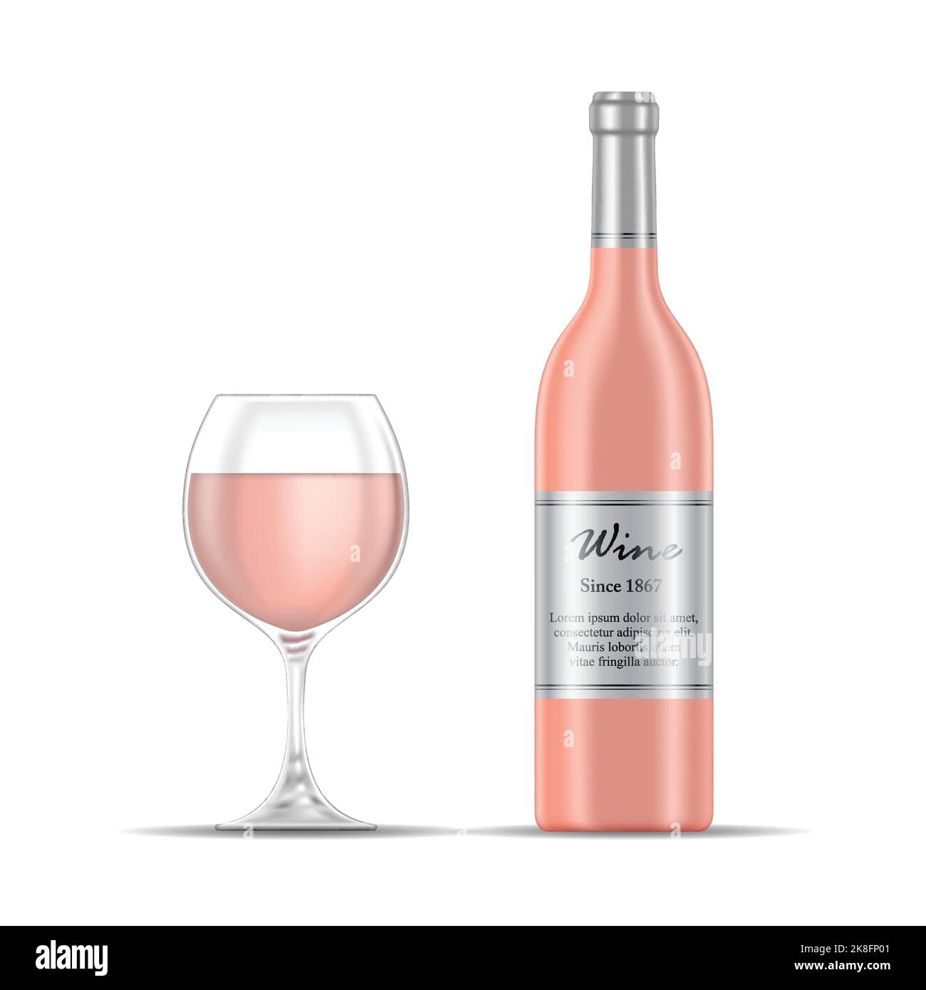 Illustration Of Rose Wine Glass And Wine Bottle Isolated On A White Background Stock Vector