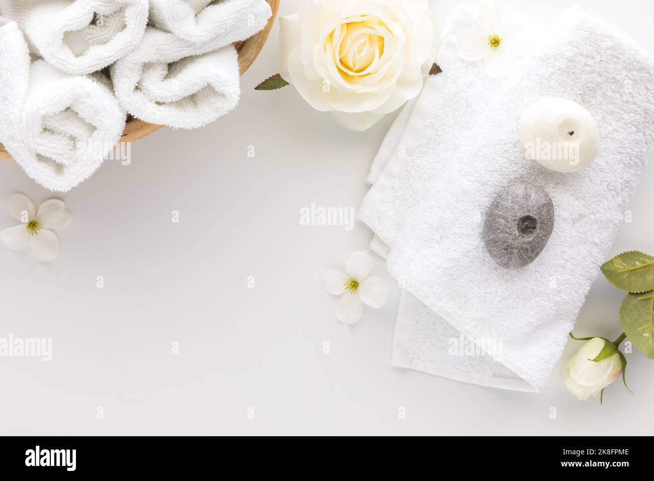 White spa items forming a border at the top with copy space below Stock ...
