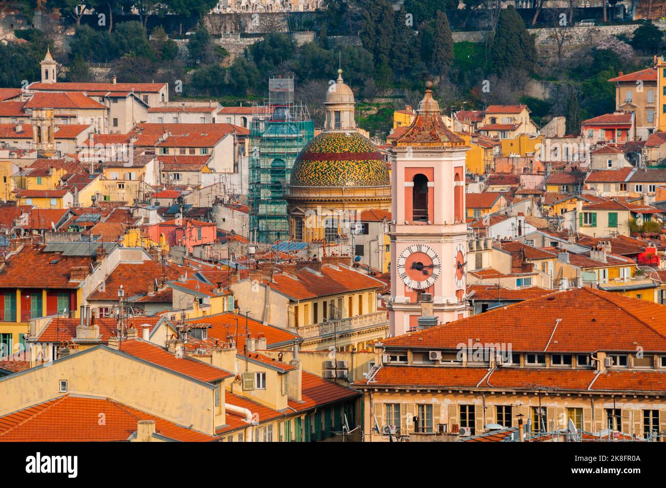 Nice, France, Overview, High Angle, Cityscape, Old Town Center, Towers ...