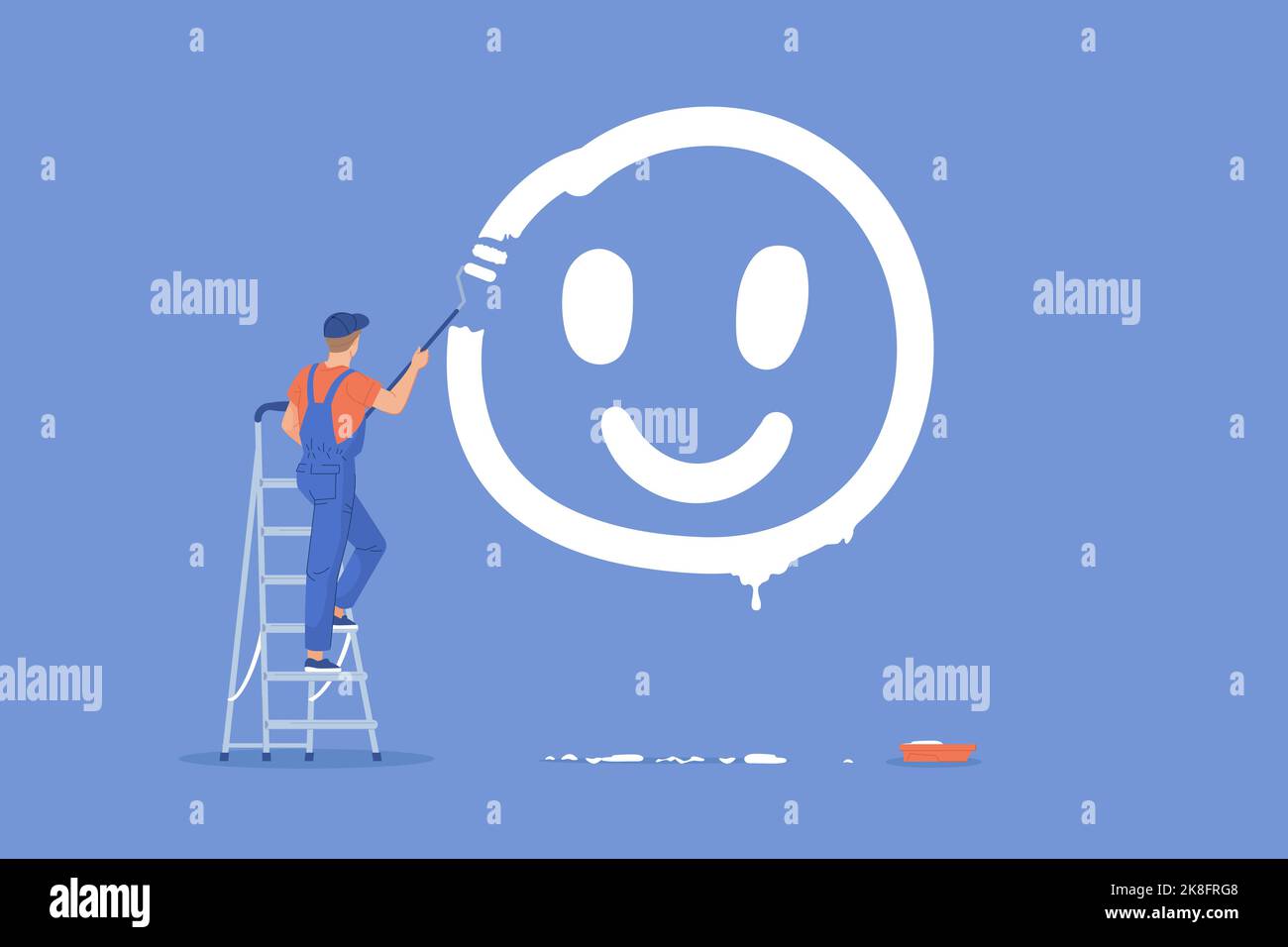 Paint smile concept. Psychology exercise optimal living, boy climbing ...