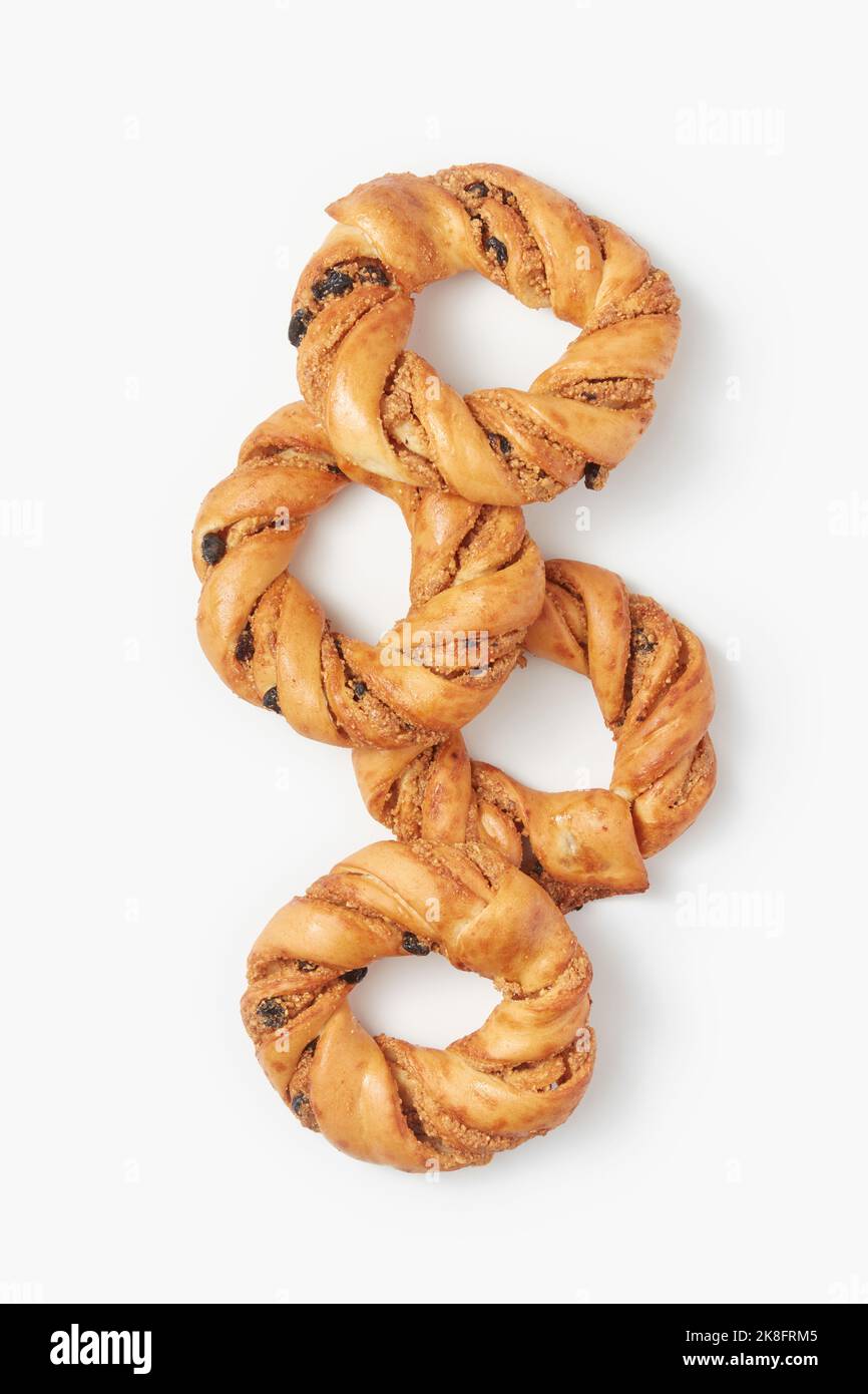 Fresh pretzels arranged on white background Stock Photo - Alamy