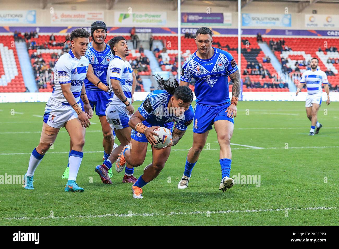 Brian To'o of Samoa goes over for a try during the Rugby League World ...