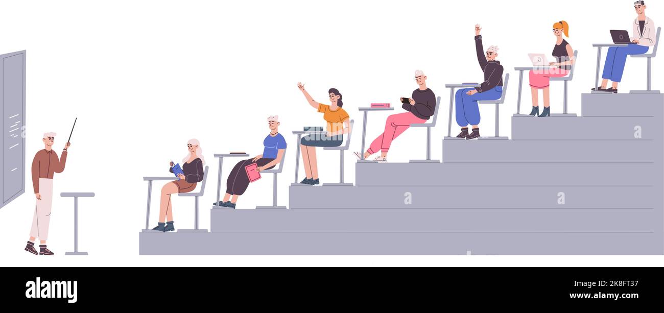 University student hall. Professor testing students in college ...