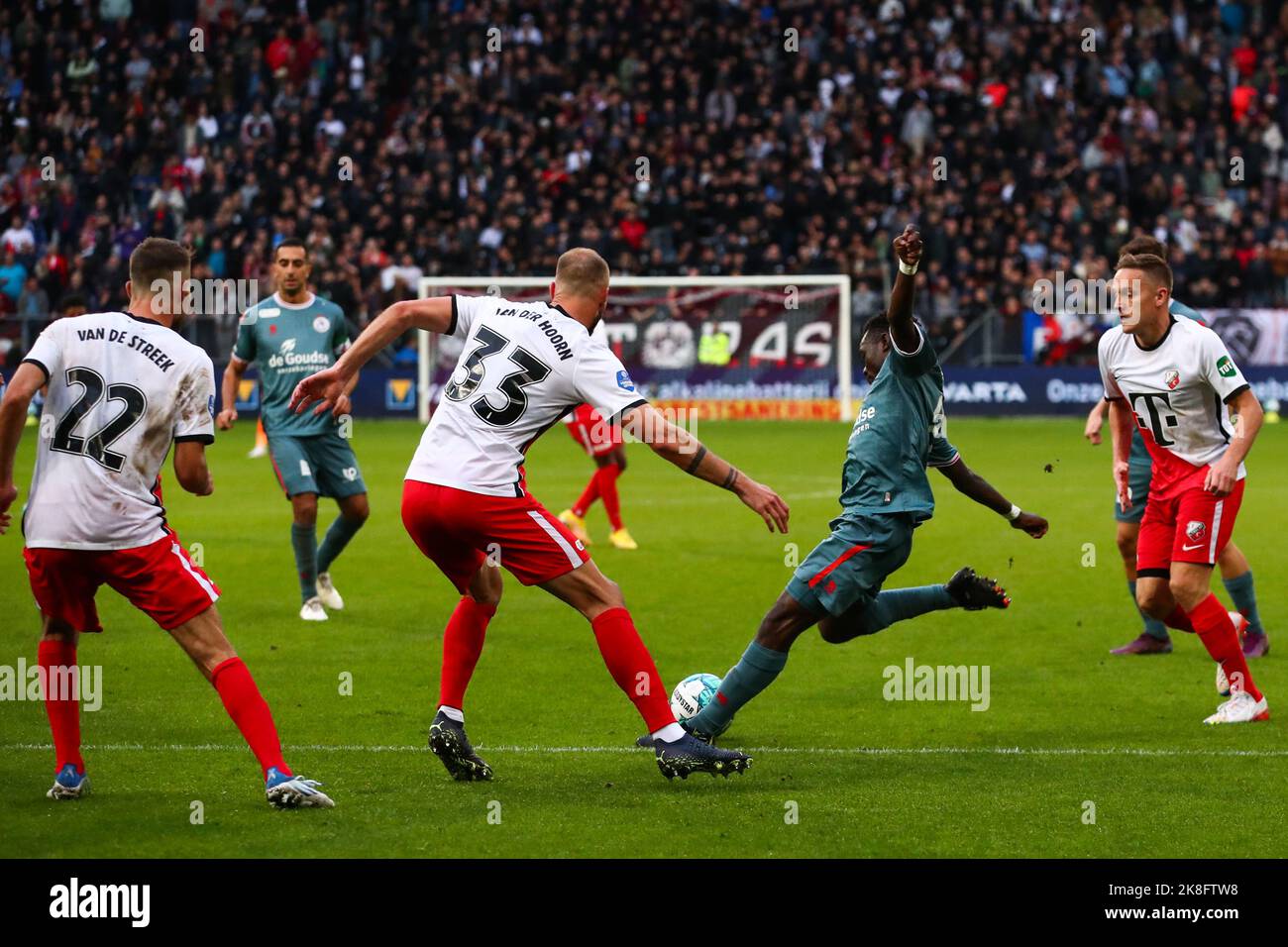 UTRECHT, NETHERLANDS - OCTOBER 23: Mike van der Hoorn of FC Utrecht, Joshua Kitolano of Sparta ...