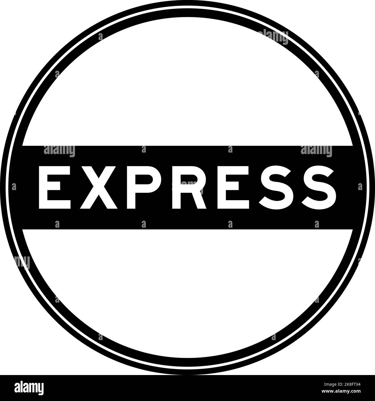 Black color round seal sticker in word express on white background ...