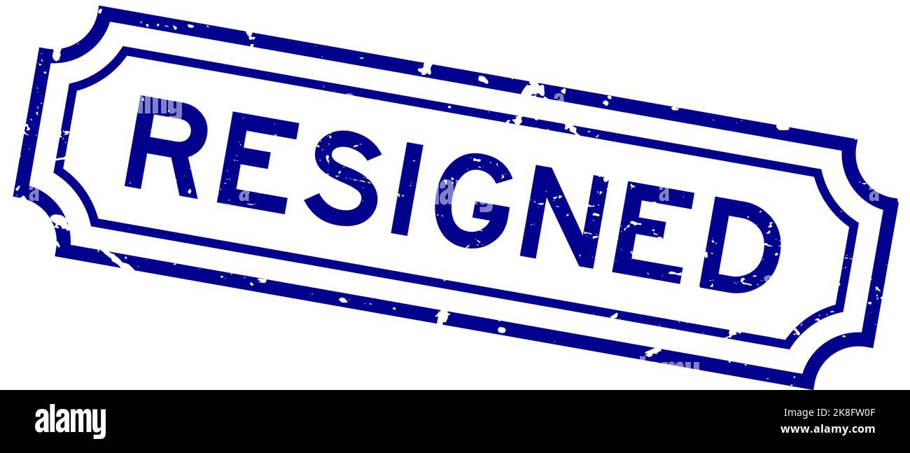 Grunge blue resigned word rubber seal stamp on white background Stock ...