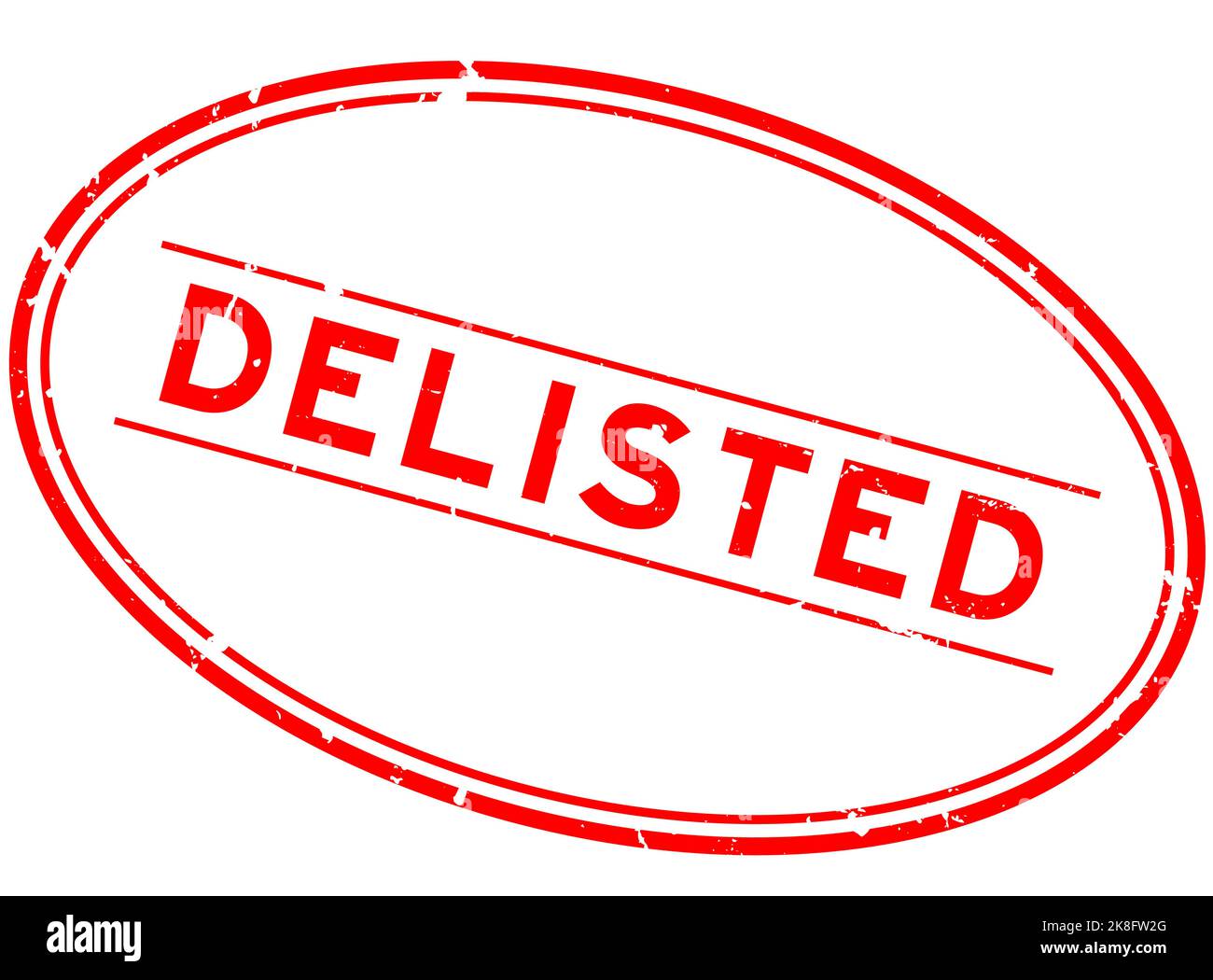 Grunge red delisted word oval rubber seal stamp on white background ...