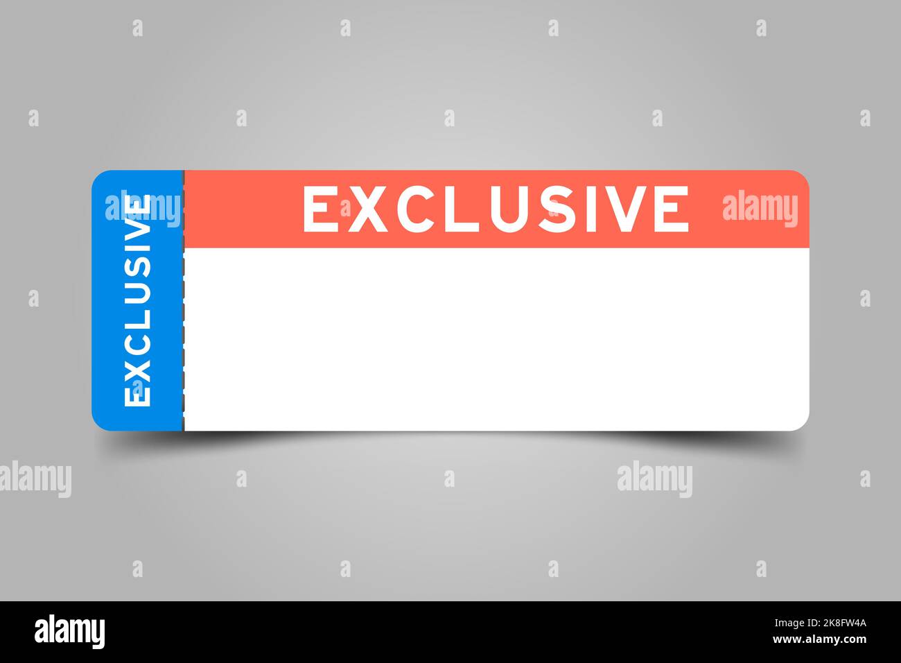 Blue and orange color ticket with word exclusive and white copy space ...