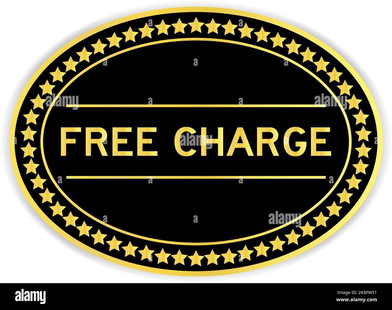 Black and gold color oval label sticker with word free charge on white ...