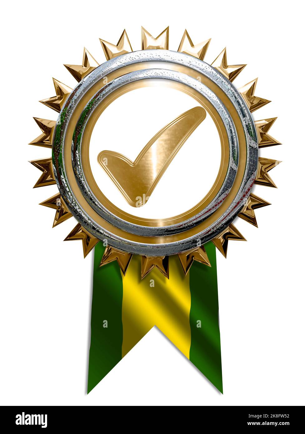 3d illustration golden guaranteed quality seal with silver details ...