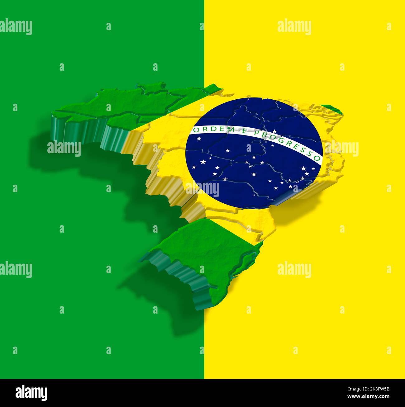 3d illustration Isometric map of Brazil with flag Stock Photo - Alamy