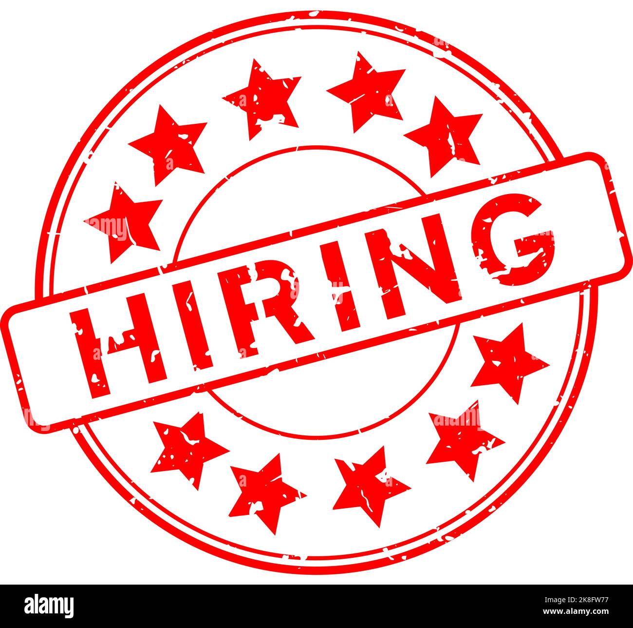 Grunge red hiring word with star icon round rubber seal stamp on white background Stock Vector ...