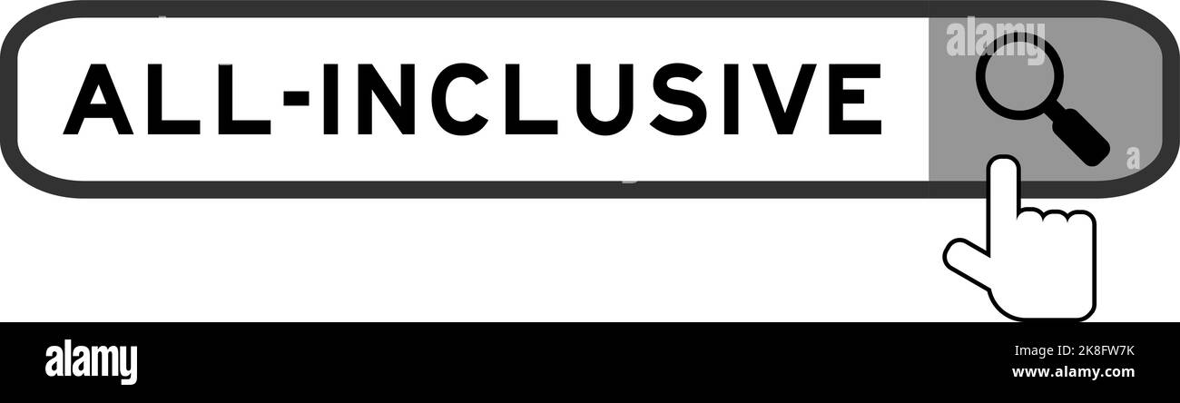 Search banner in word all-inclusive with hand over magnifier icon on ...