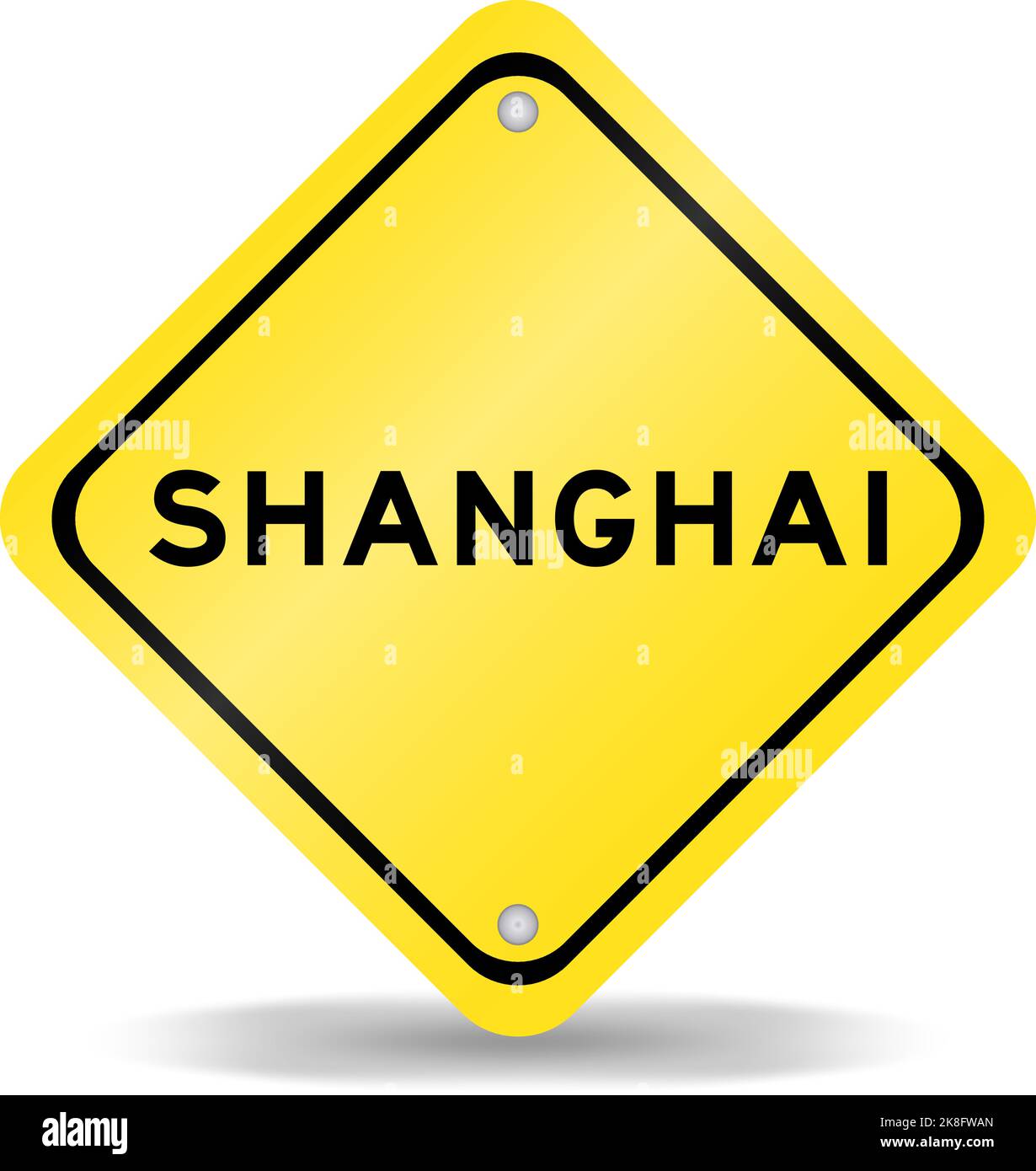 Yellow color transportation sign with word shanghai on white background ...