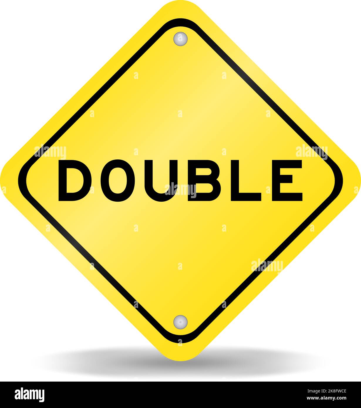 Yellow color transportation sign with word double on white background ...