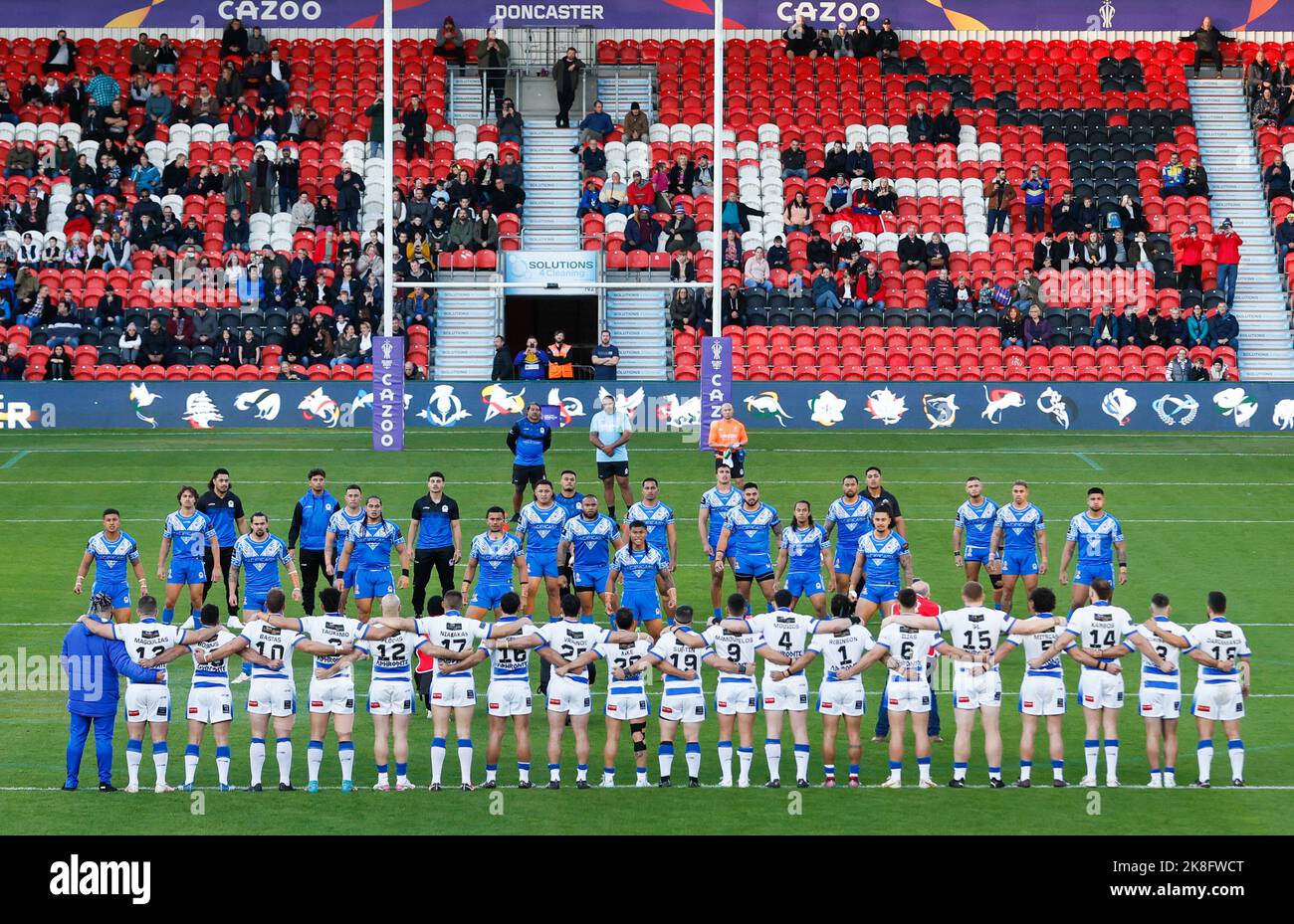 Samoa players perform the Siva Tau ahead of the Rugby League World Cup ...