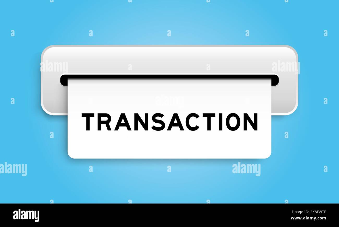 White coupon banner with word transaction from machine on blue color ...