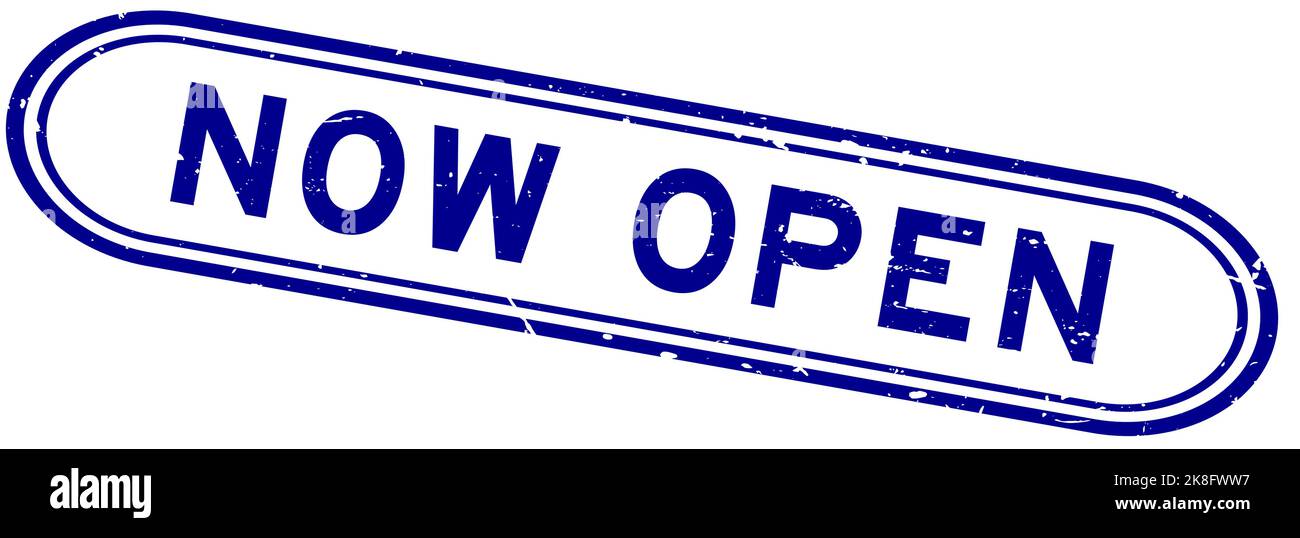 Grunge blue now open word rubber seal stamp on white background Stock Vector Image & Art - Alamy