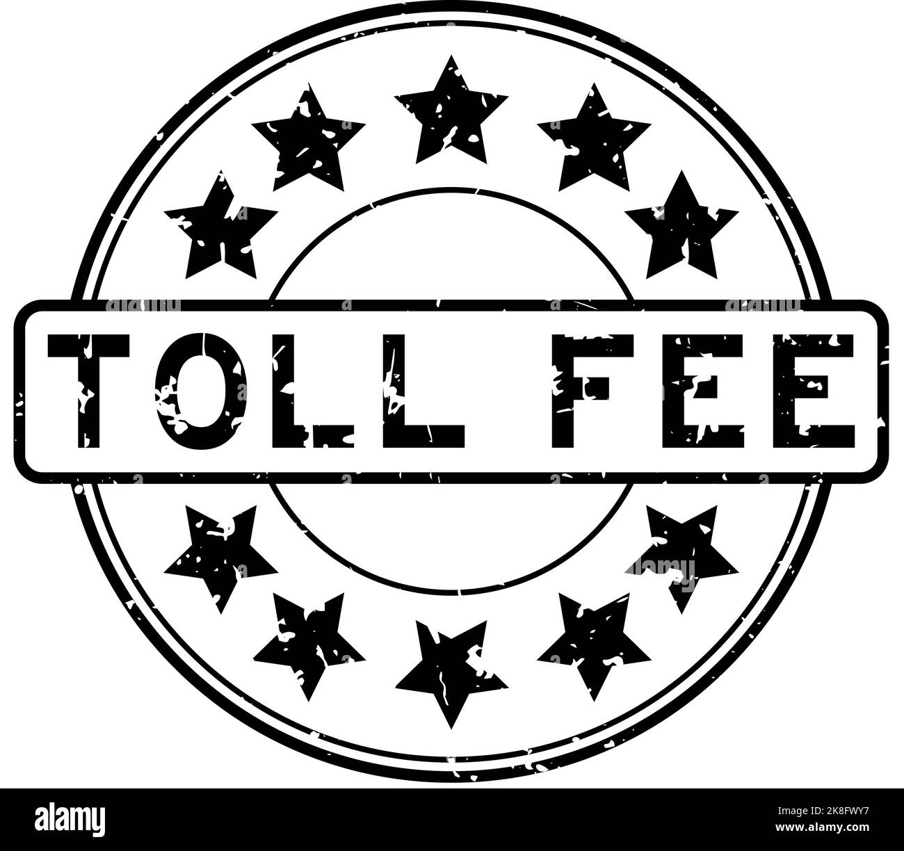 Grunge black toll fee word with star icon round rubber seal stamp on ...