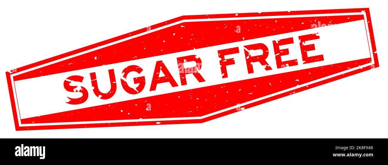 Grunge red sugar free word hexagon rubber seal stamp on white ...