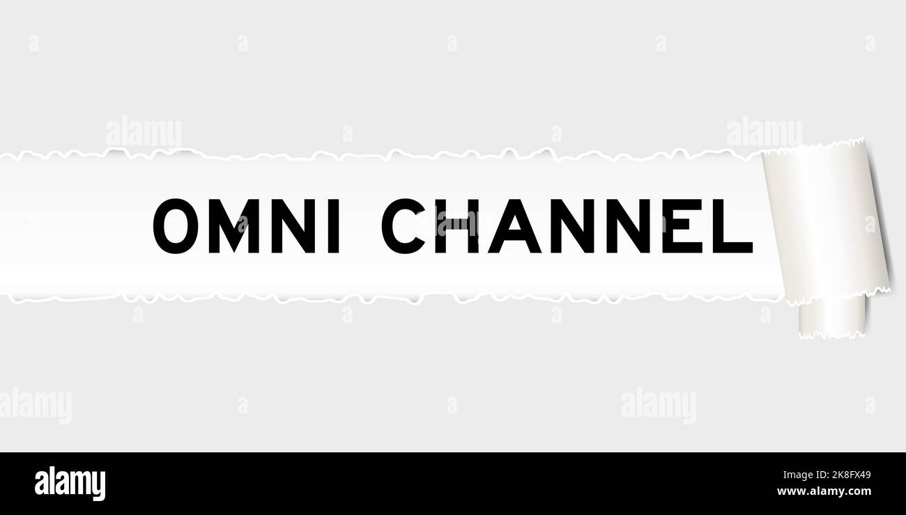Ripped gray paper background that have word omni channel under torn ...