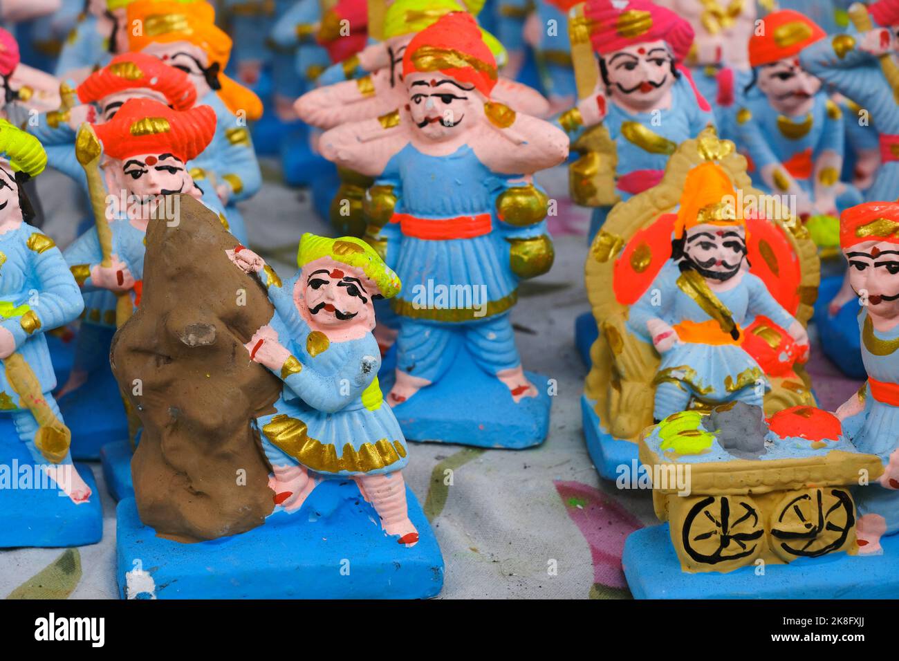 A variety of colorful statues are being sold in Diwali Festival, India ...