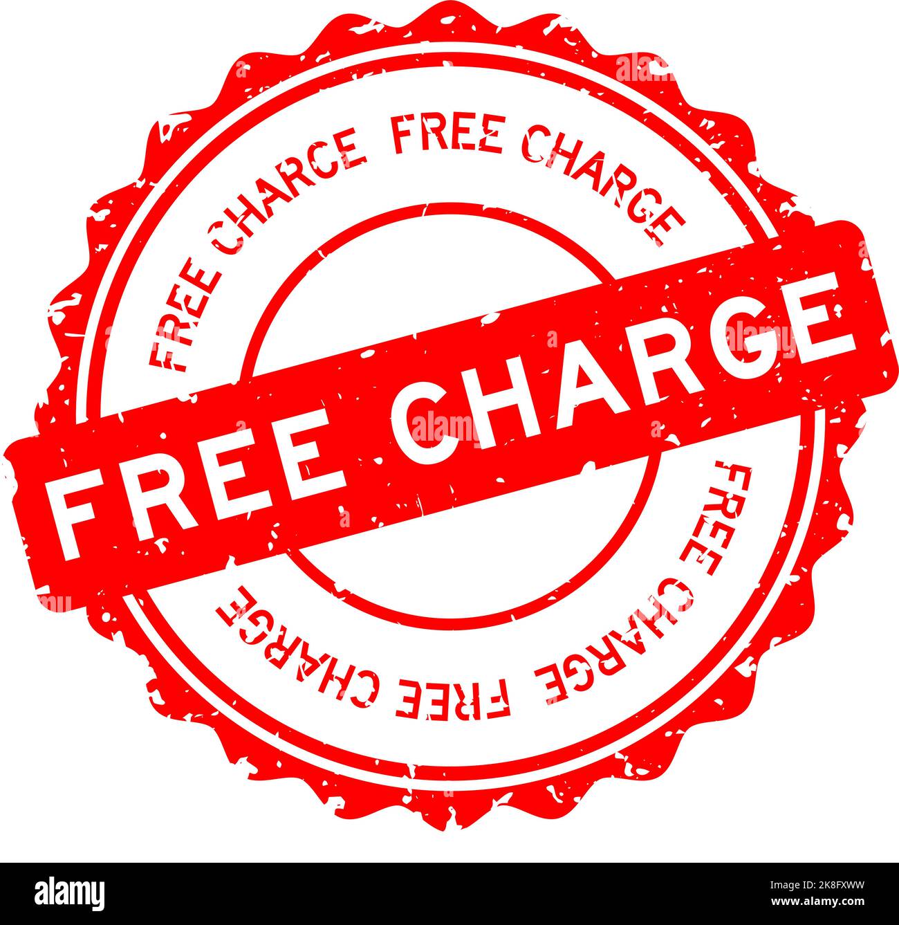 Grunge red free charge word round rubber seal stamp on white background ...