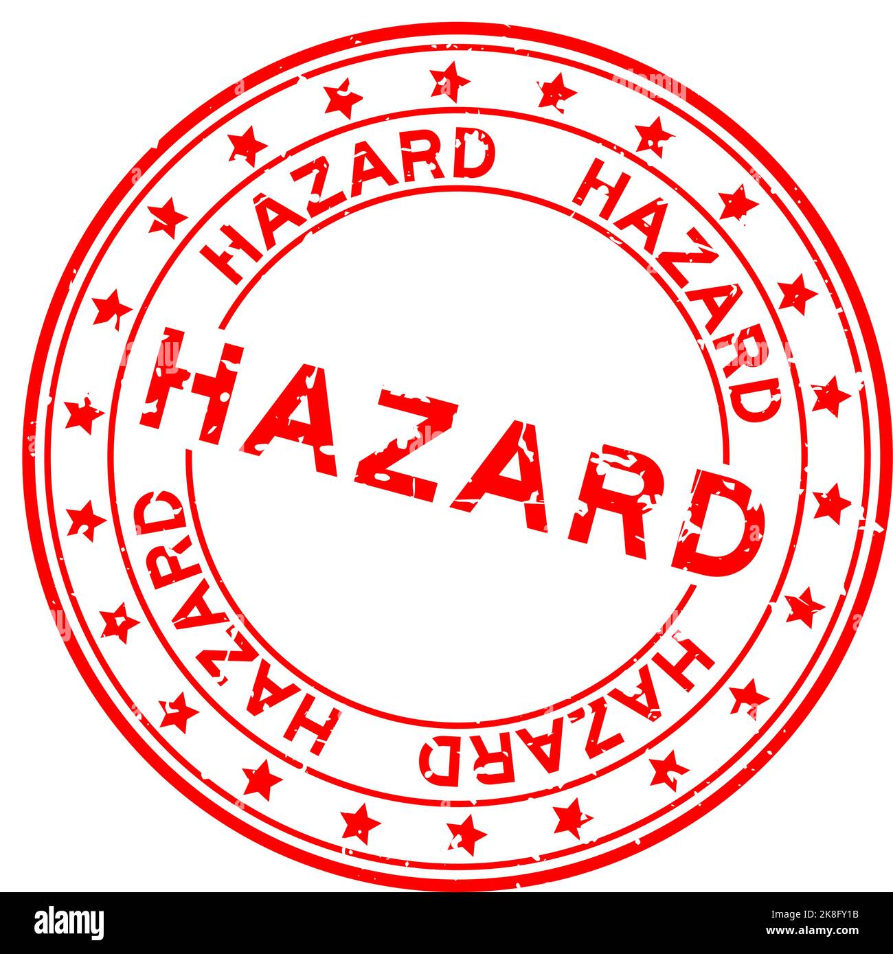 Grunge red hazard word round rubber seal stamp on white background ...