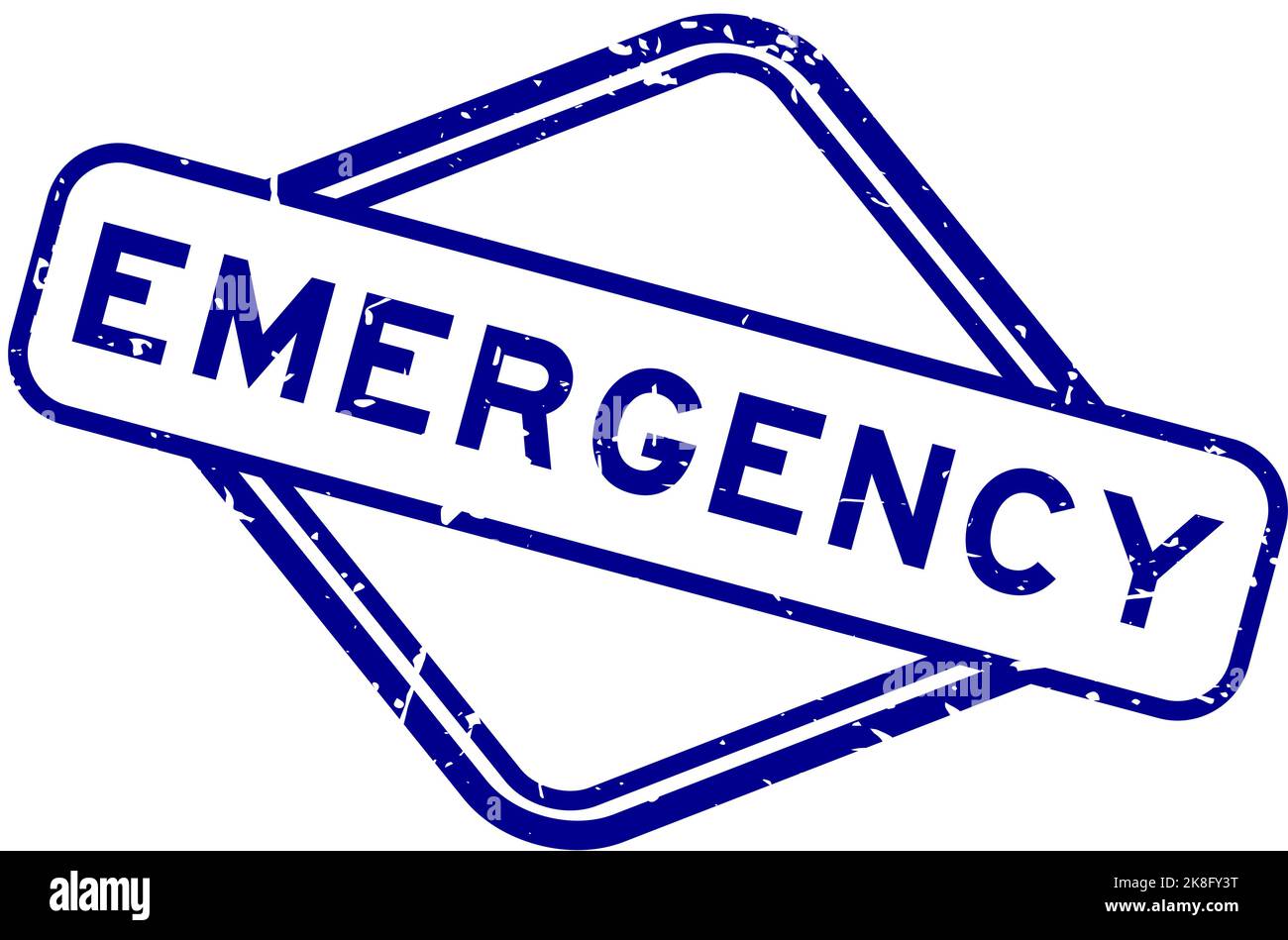 Grunge blue emergency word rubber square seal stamp on white background ...