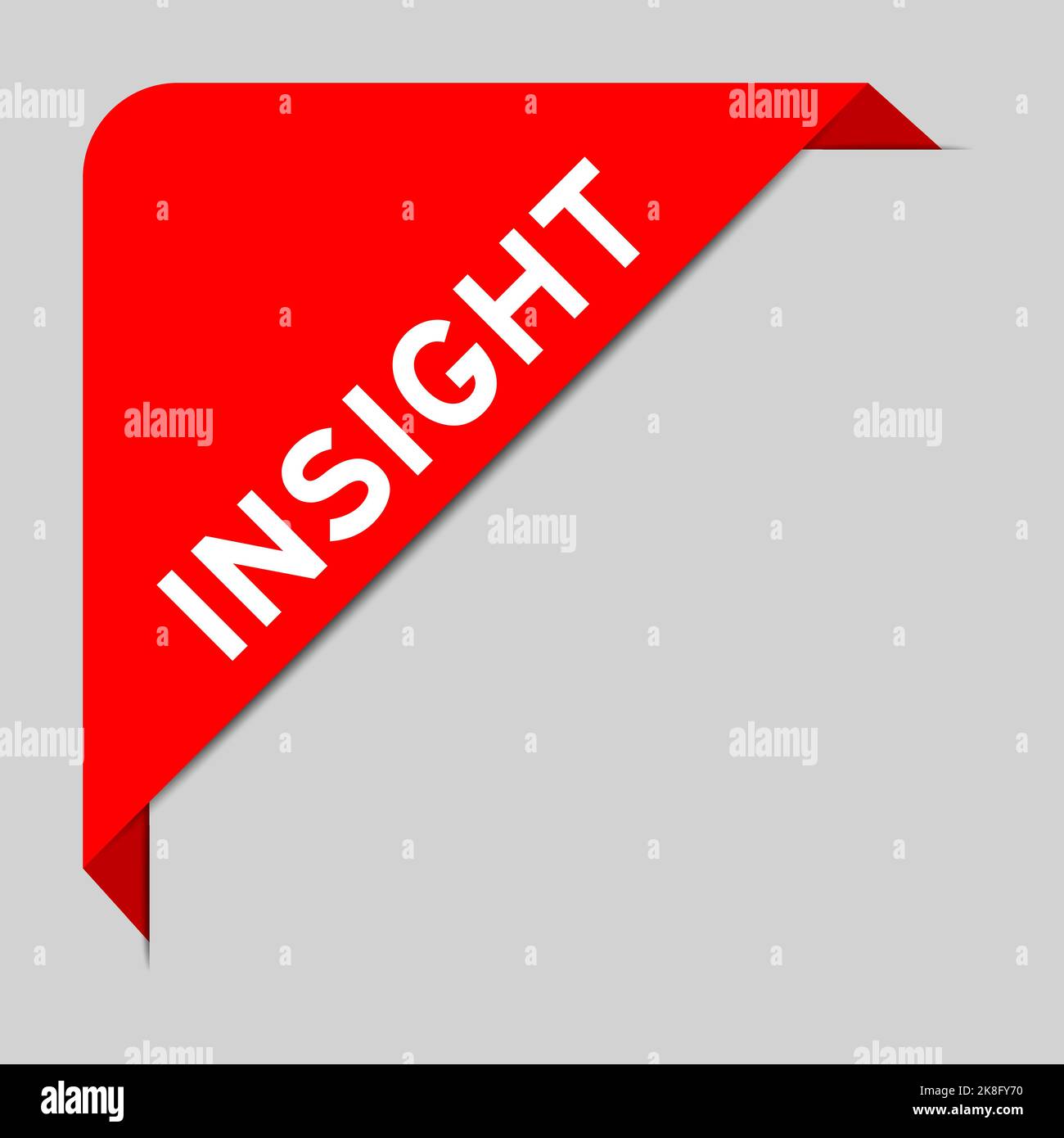 Red color of corner label banner with word insight on gray background ...