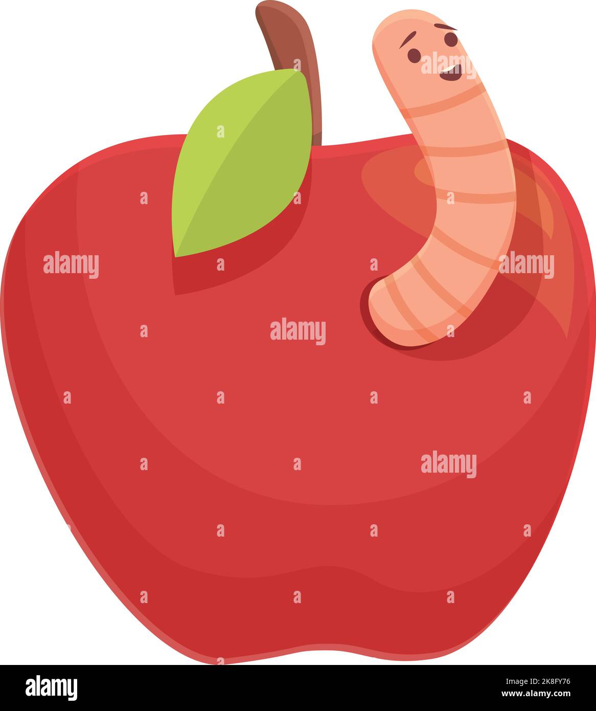 Worm in red apple icon cartoon vector. Cute soil. Happy mascot Stock ...