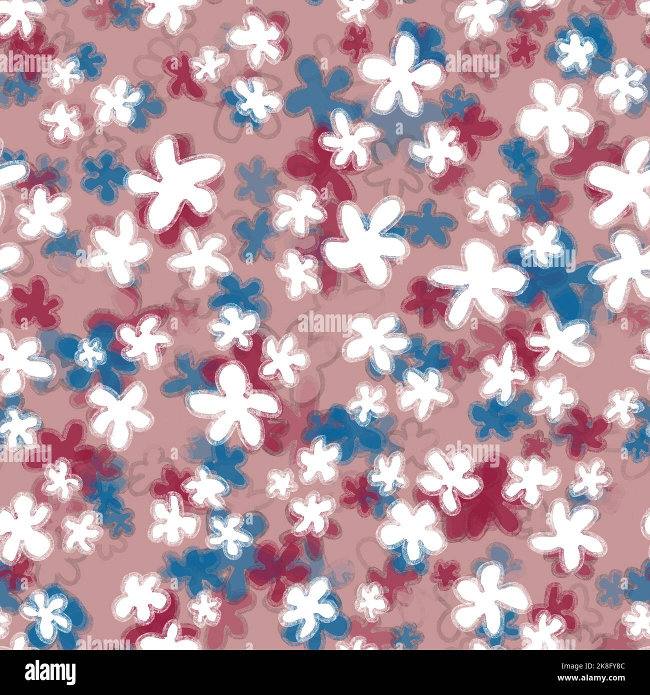 Trendy fabric pattern with hand drawn miniature colorful flowers on ...