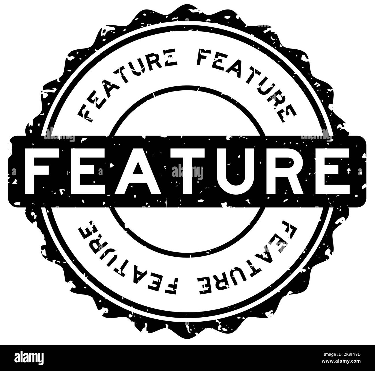Grunge black feature word round rubber seal stamp on white background ...