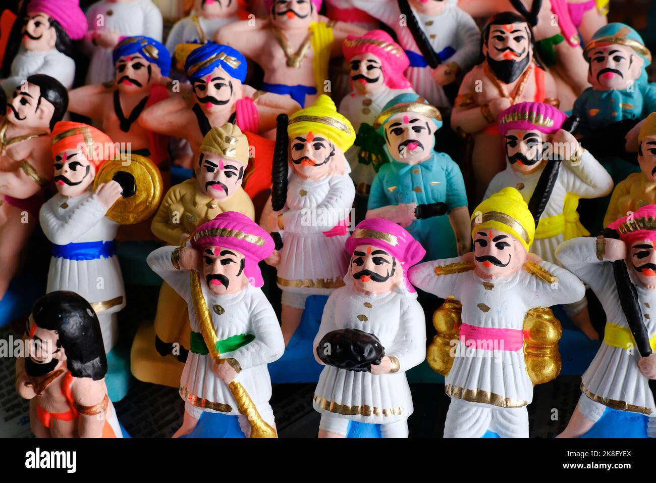 A variety of colorful statues are being sold in Diwali Festival, India ...