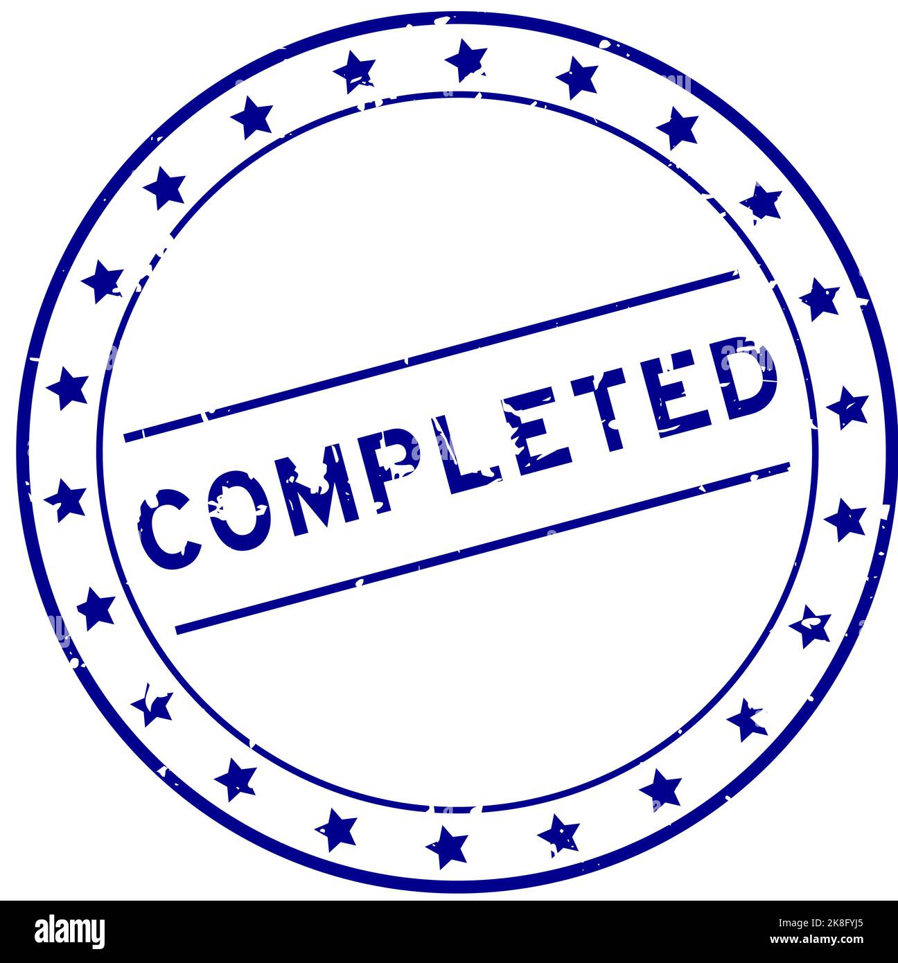 Grunge blue completed word round rubber seal stamp on white background ...
