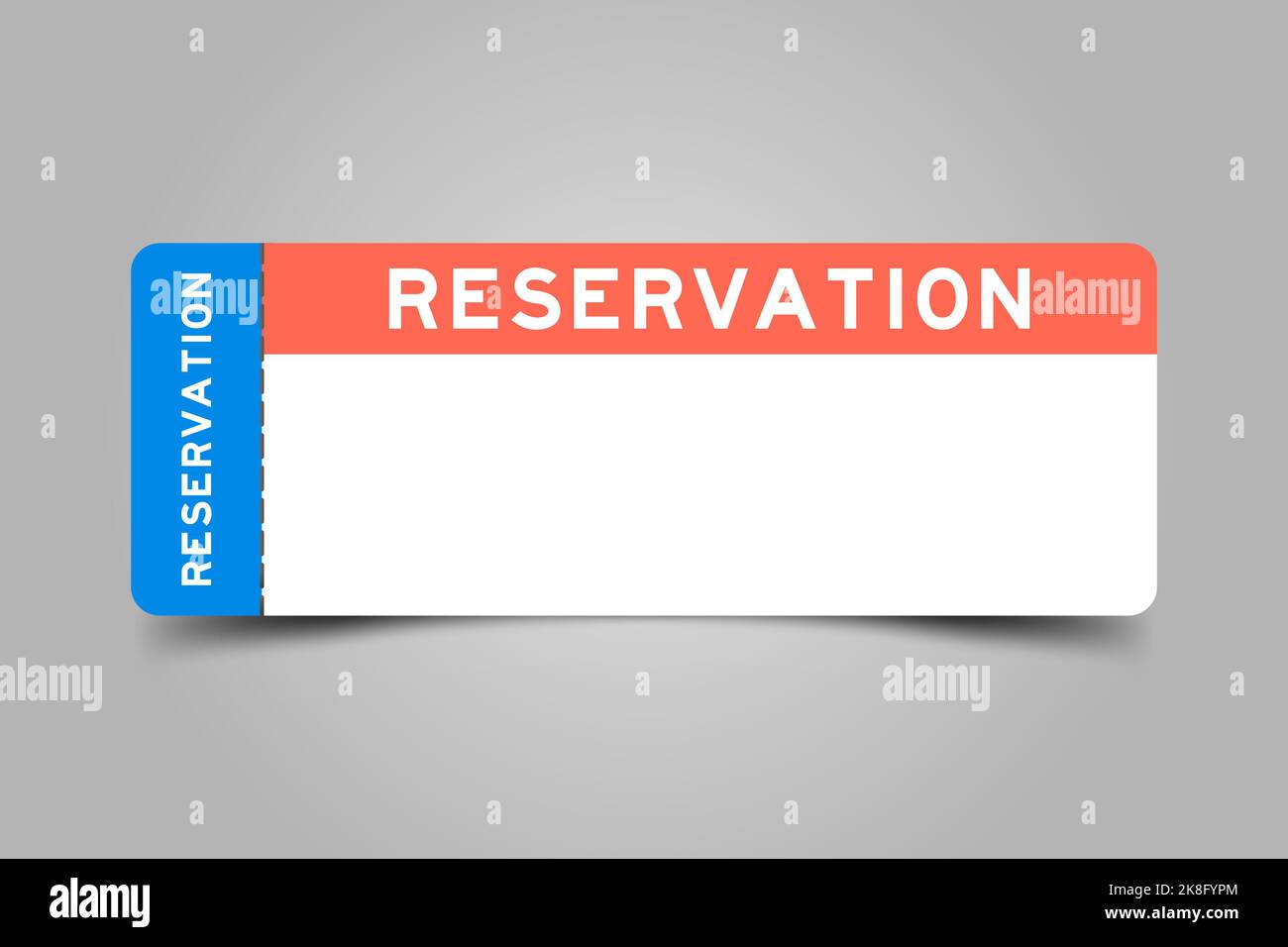 Blue and orange color ticket with word reservation and white copy space ...