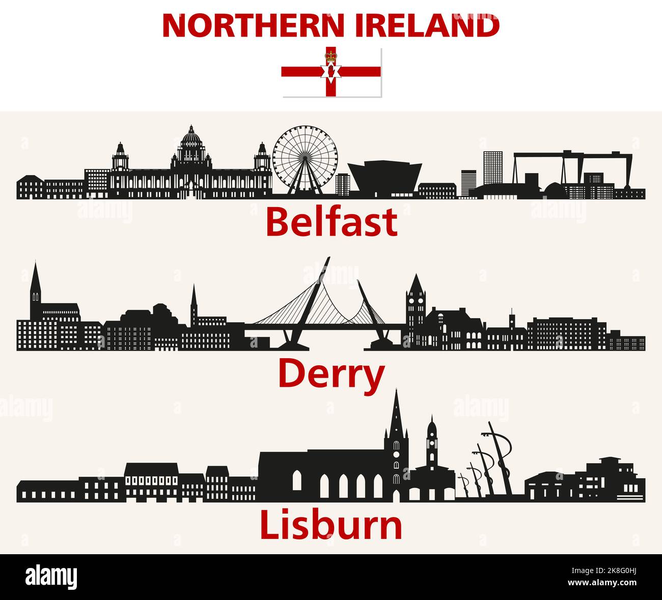 Northern Ireland cities skylines silhouettes vector set Stock Vector ...